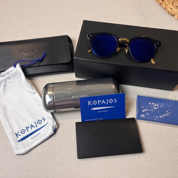 Accessories | Kopajos Sunglasses Blue Lenses Black And Gold Frame | Poshmark
